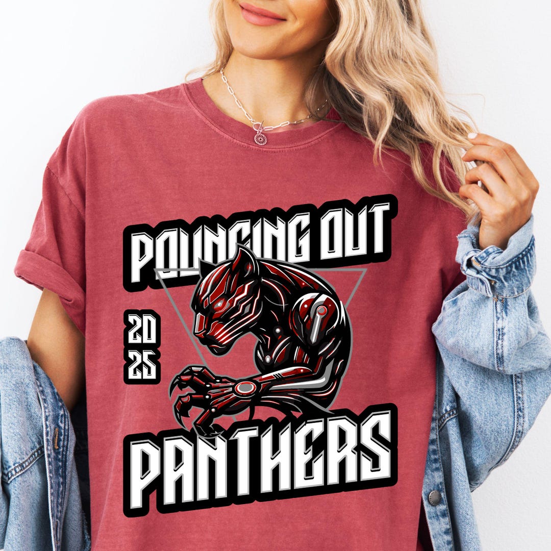 Pouncing Out Panthers Senior Shirt, Black and Red Graduation 2025 Tee, School Mascot Spirit ...
