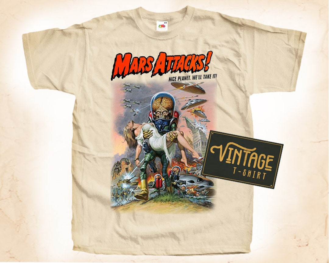 Mars Attack V2 Tshirt Vintage Natural Color Men's Tshirt - Etsy