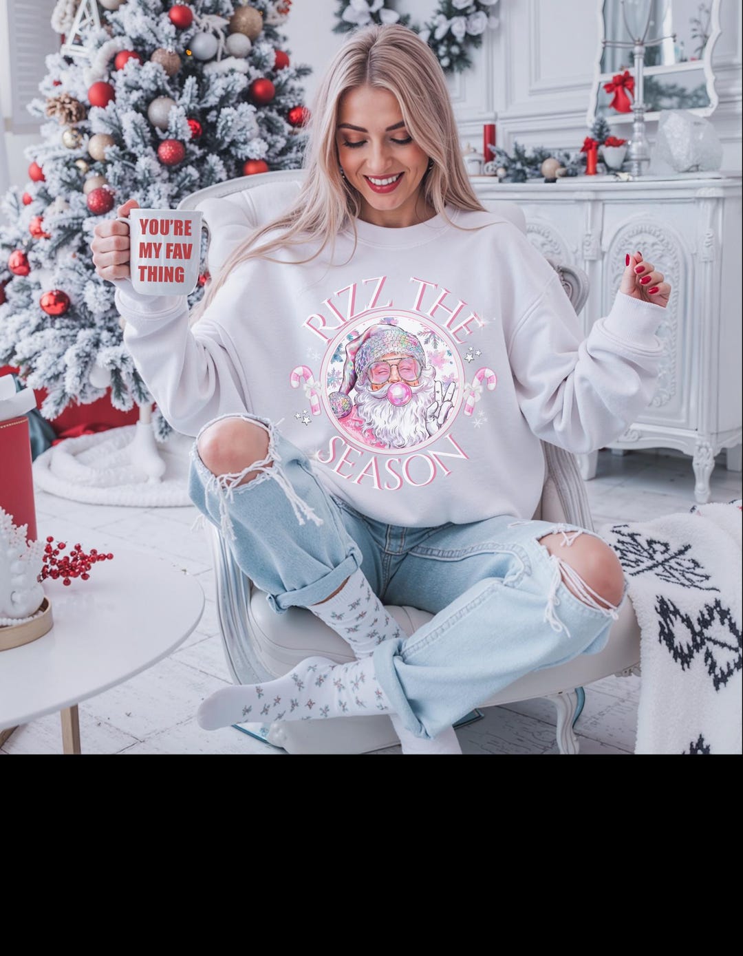 Rizz the Season, Pink Santa, Cool Santa Sunglasses, Bubblegum, Unisex T ...