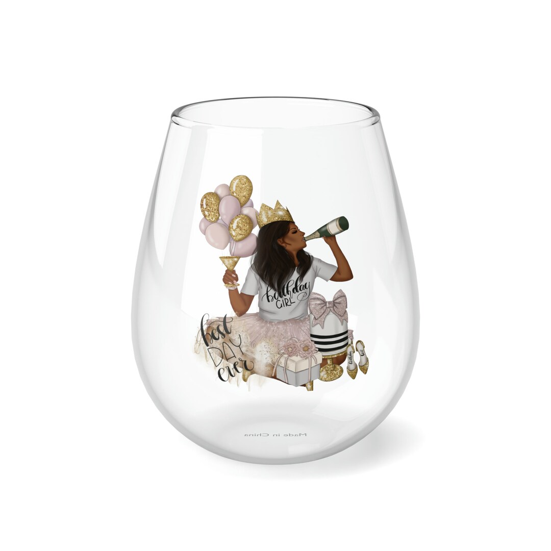 Birthday Babe: Wine Glass black Hair, Dark Skin - Etsy