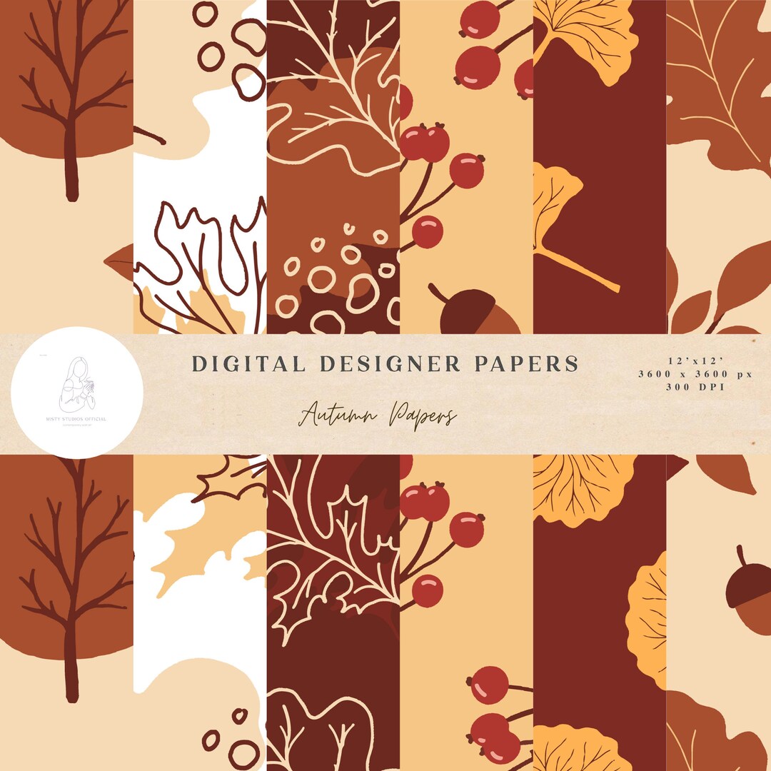 Autumn Fall Leaves Digital Seamless Pattern Collection 8 Pack Digital ...