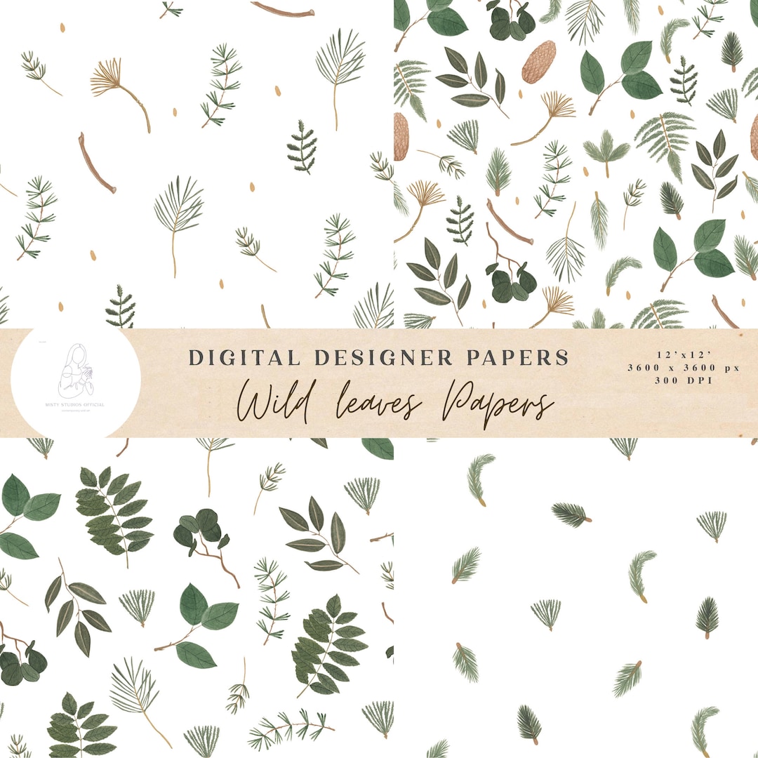 Leaves Digital Paper, Leaves Scrapbook Collage Sheet, Green ...