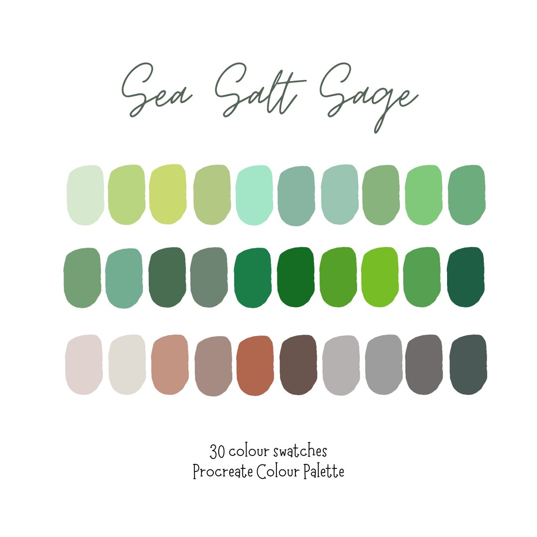 Sea Salt Sage Procreate Color Palette Procreate 30 Color Swatches