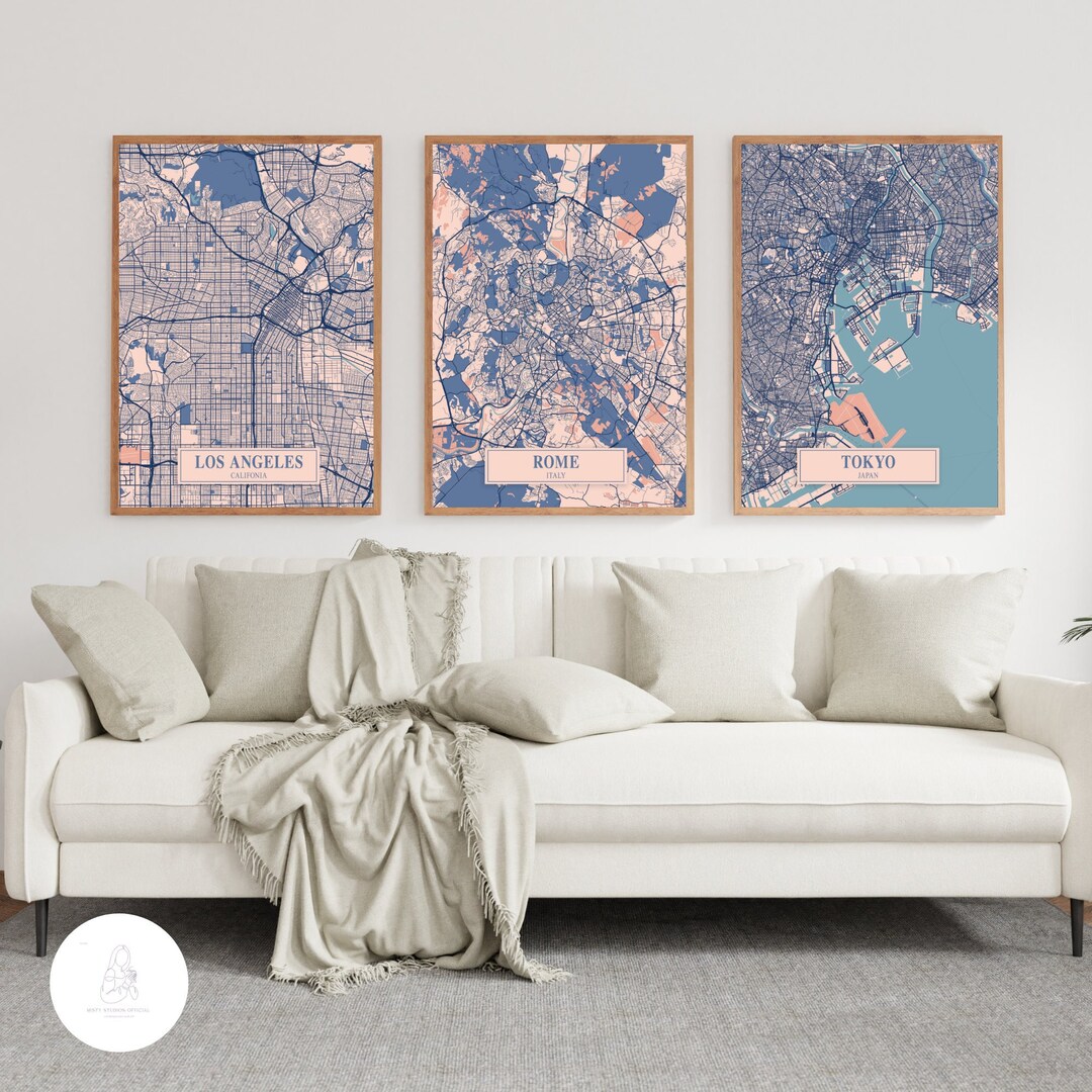Pack of 100 City Map Posters Unique Travel Map Prints Custom City Wall ...