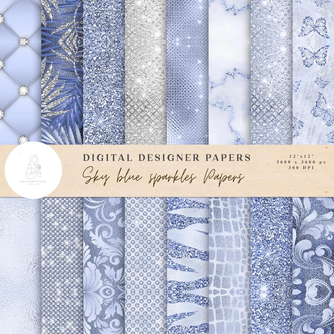 Pack of 17 Sky Blue Digital Papers, Seamless Baby Blue Patterns and ...