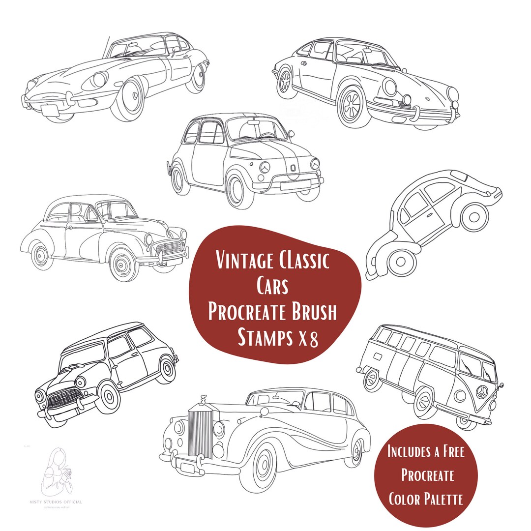 Procreate Vintage Classic Cars X8 Stamps Brush Free Vintage - Etsy