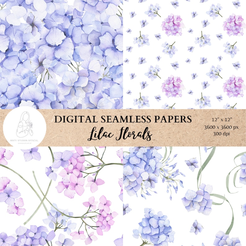 Lilac Floral Digital Paper Pack of 8, Floral Scrapbook Collage Sheet ...