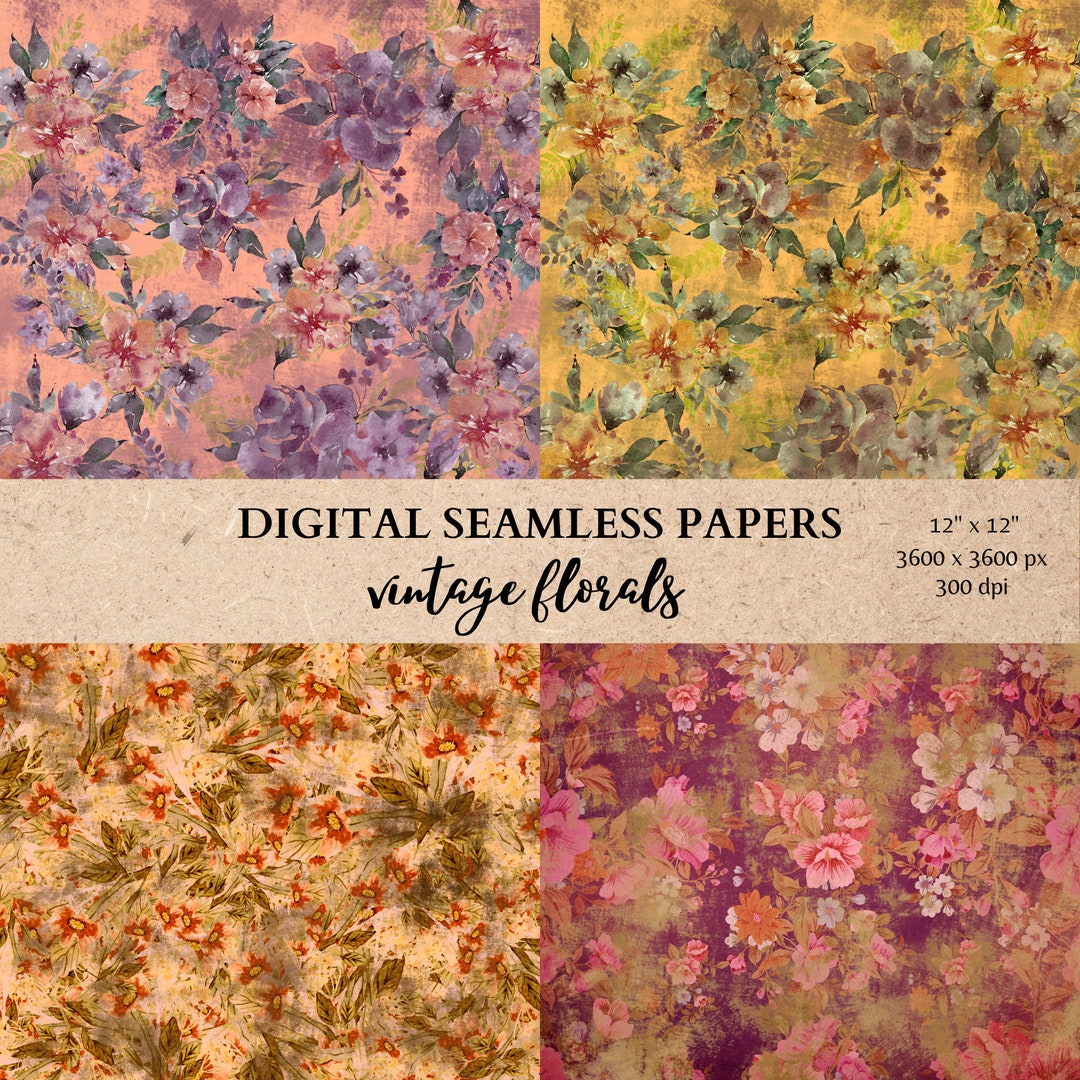 Vintage Floral Digital Paper, Floral Seamless Papers Pack of 4 ...