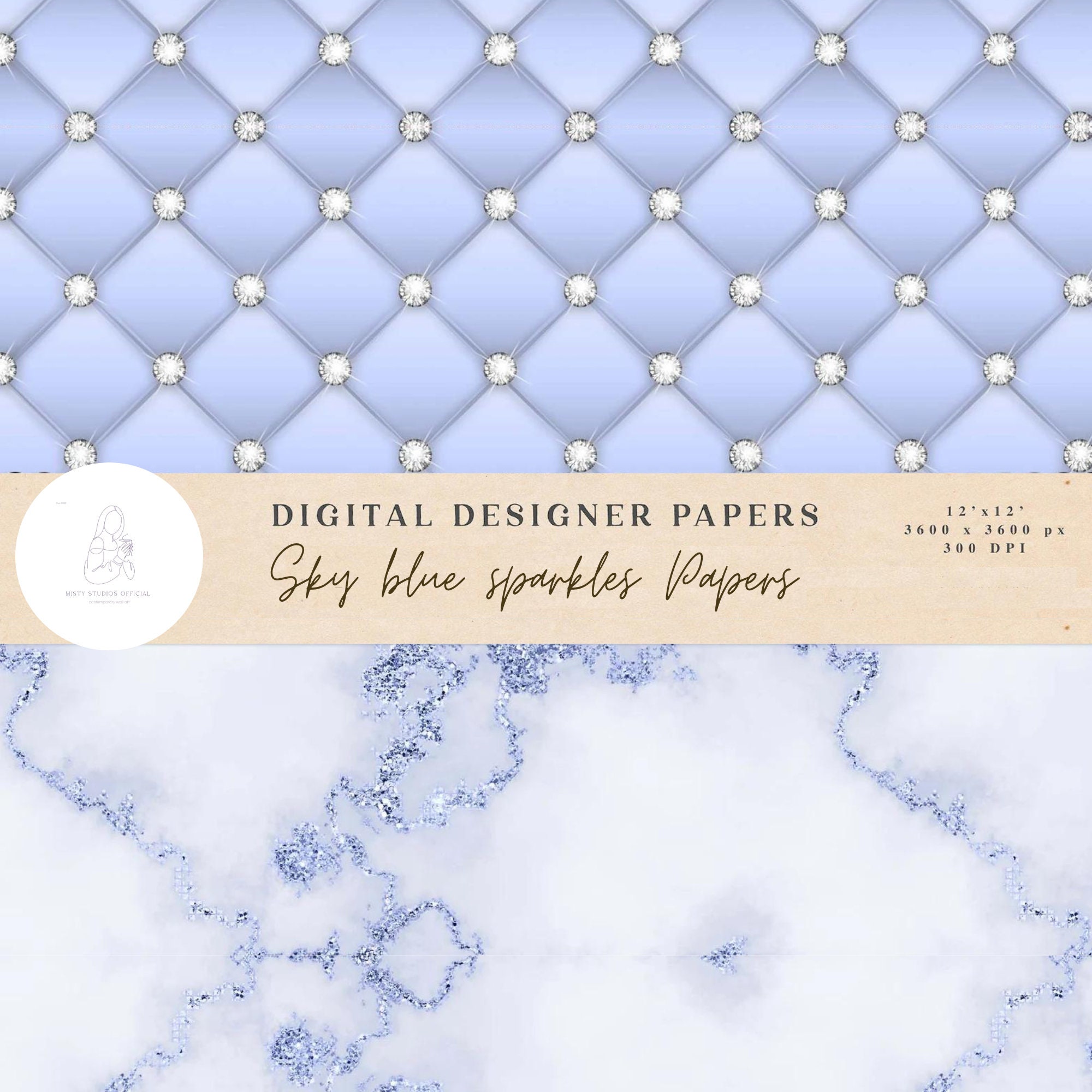 Pack of 17 Sky Blue Digital Papers, Seamless Baby Blue Patterns and ...