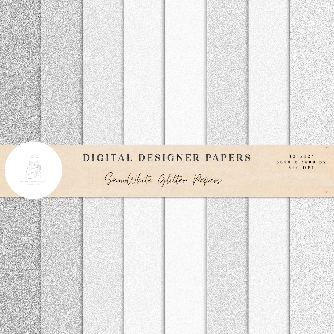 Pack of 8 Luxury White Digital Paper, Seamless White Silver Scrapbook ...