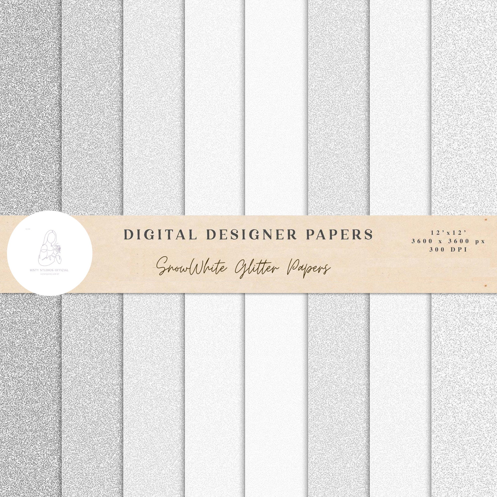 Pack of 8 Luxury White Digital Paper, Seamless White Silver Scrapbook ...