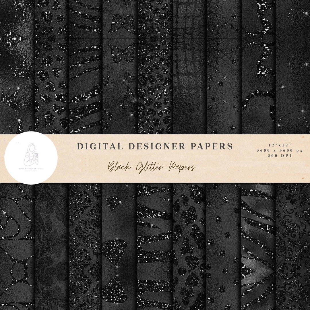 Pack of 18 Black Textures, Black Glitter Textures, Metallic Digital ...