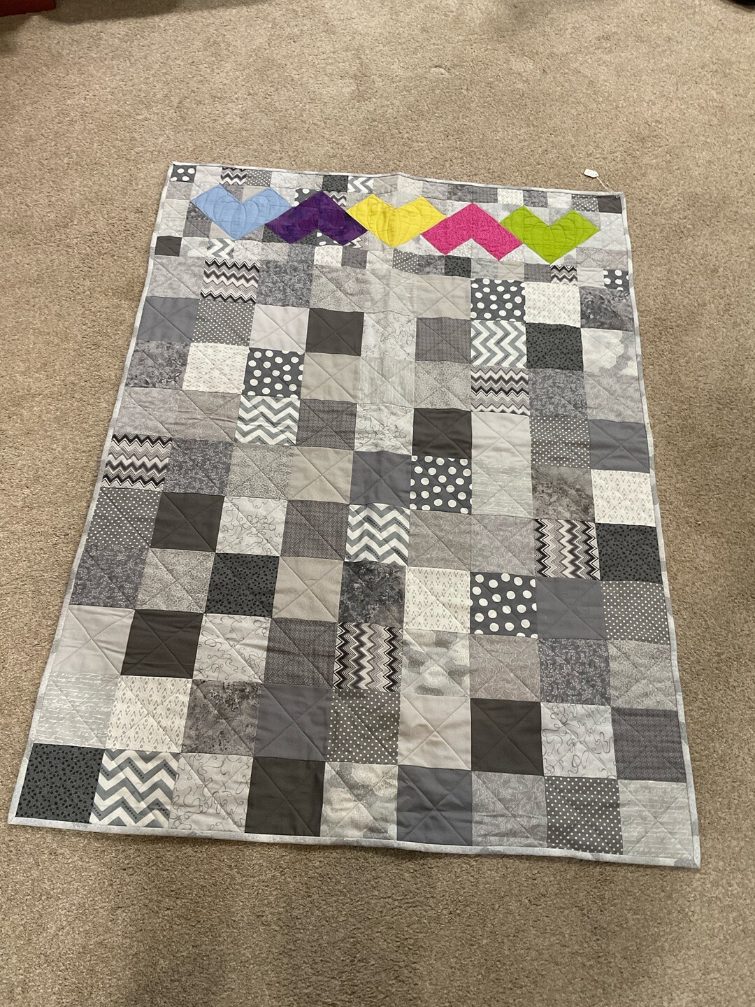 Multi Bright Colored Hearts and Gray Baby Quilt - Etsy