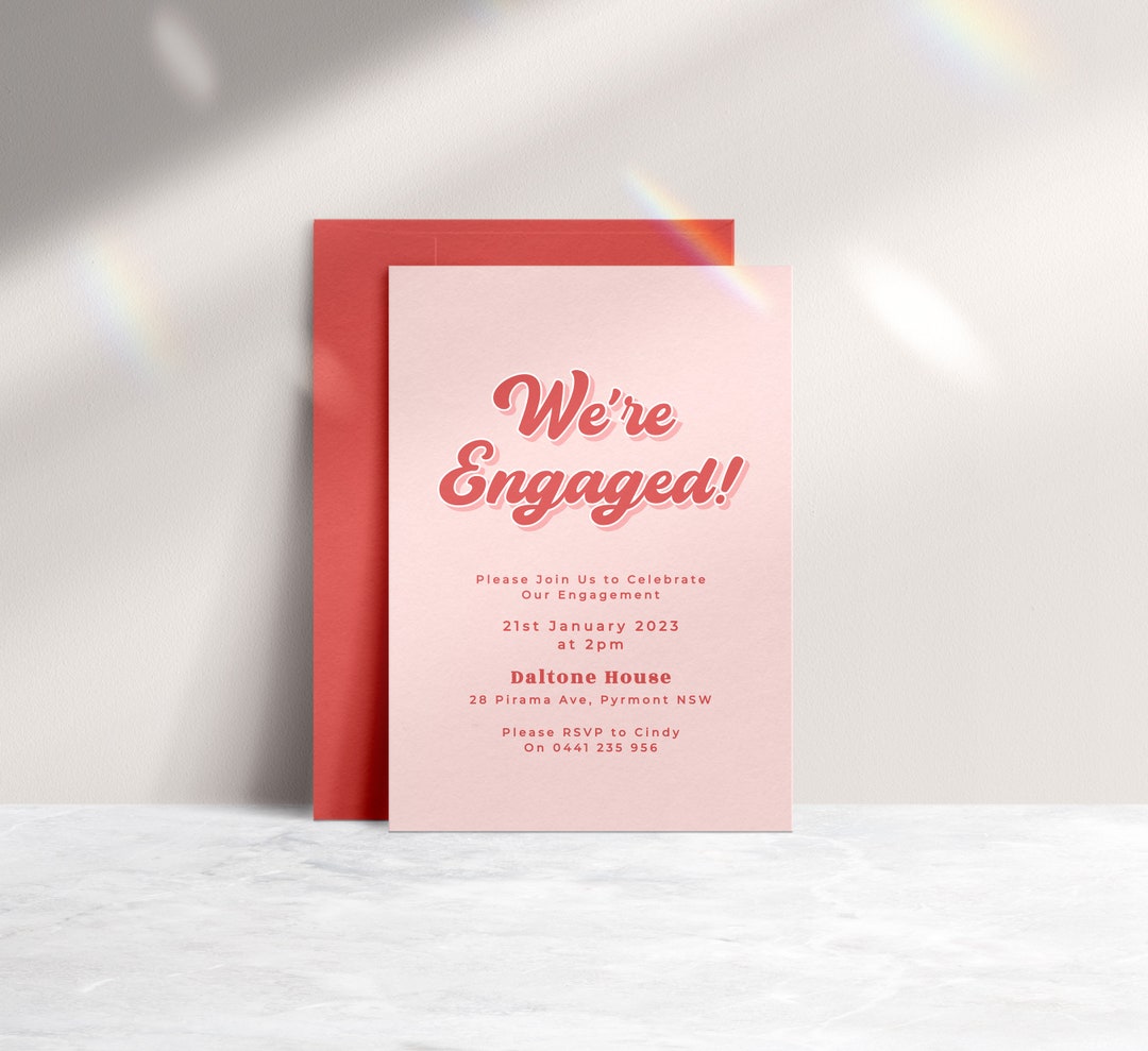 Engagement Invitation Template, Engagement Invite, Template, Retro Pink ...