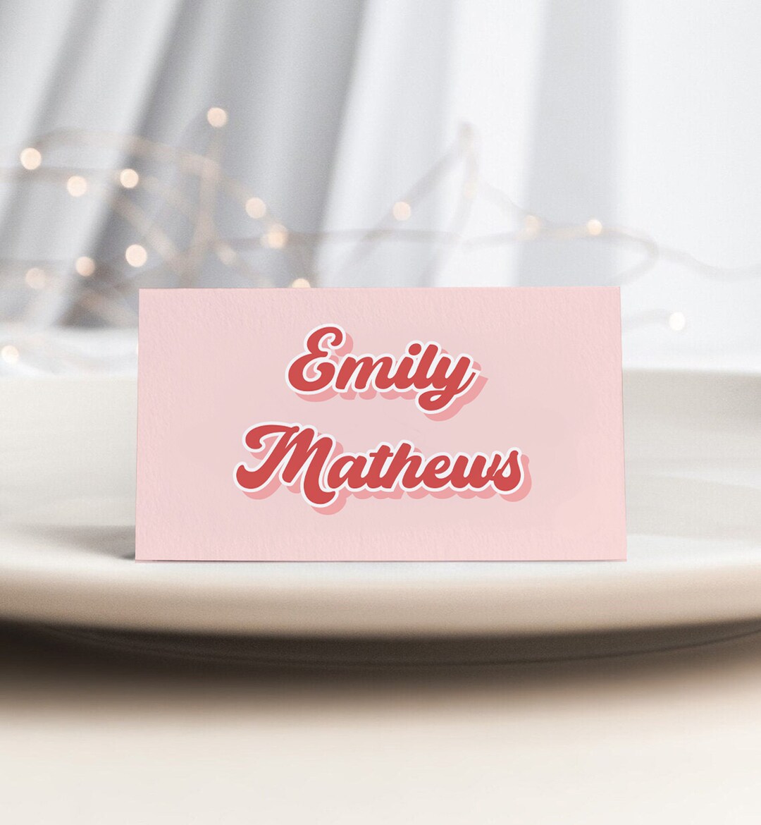 Place Card Template, Place Card Printables, Template, Retro Pink ...