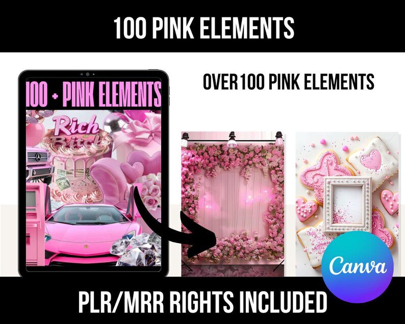 100+ Pink Aesthetic Canva Elements | PLR/MRR Included | Digital Pink ...