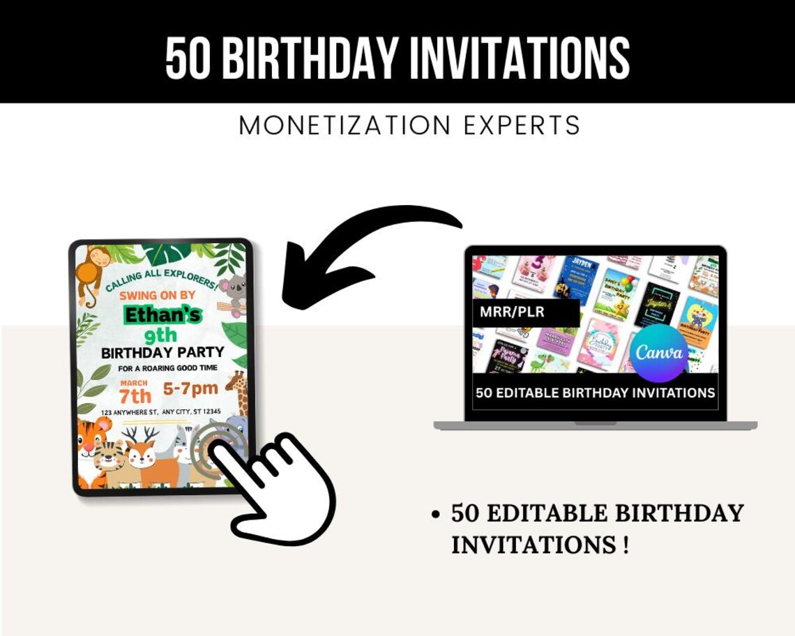 50 Editable Birthday Invitation Templates | Canva MRR/PLR (digital ...