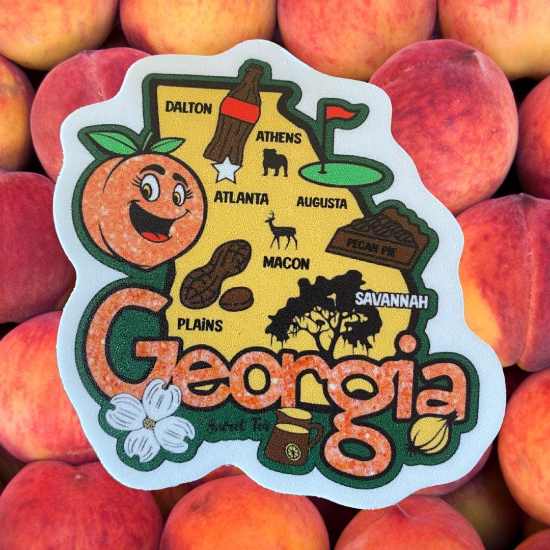 Georgia Sticker,georgia Peaches, Georgia State Sticker, Georgia Gifts ...