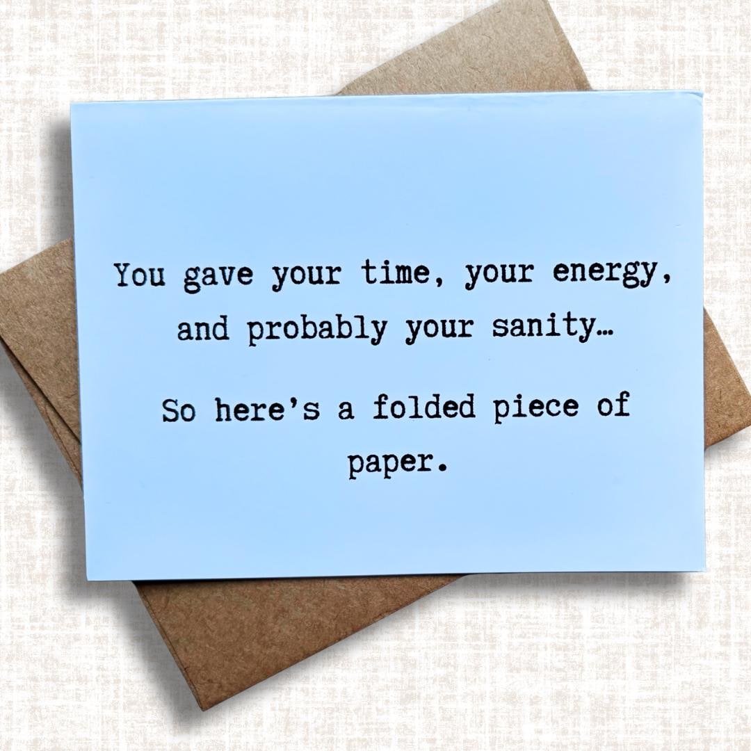 Funny Sarcastic Thank You Card: Teacher, Volunteer, Retirement , Your ...