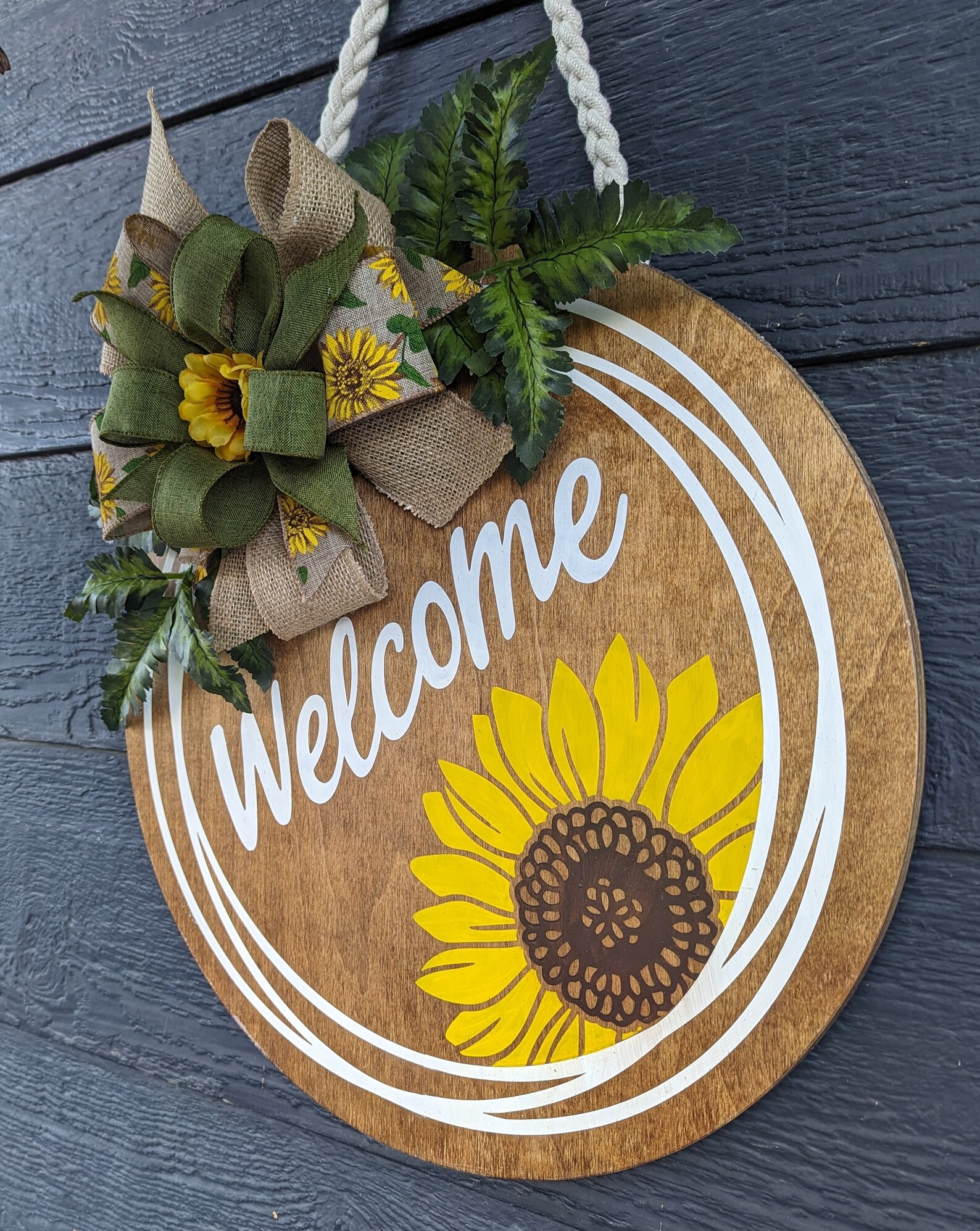 Welcome Sunflower Door Hanger, Front Door Decor, Home Decor, Front Door ...