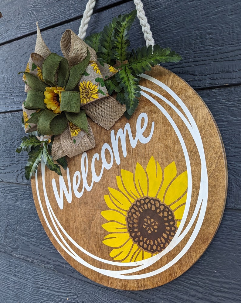 Welcome Sunflower Door Hanger, Front Door Decor, Home Decor, Front Door ...