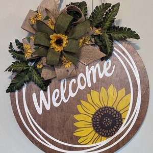 Welcome Sunflower Door Hanger, Front Door Decor, Home Decor, Front Door ...