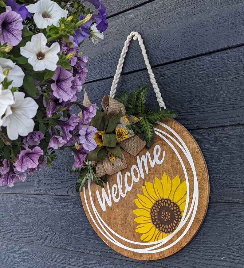 Welcome Sunflower Door Hanger, Front Door Decor, Home Decor, Front Door ...