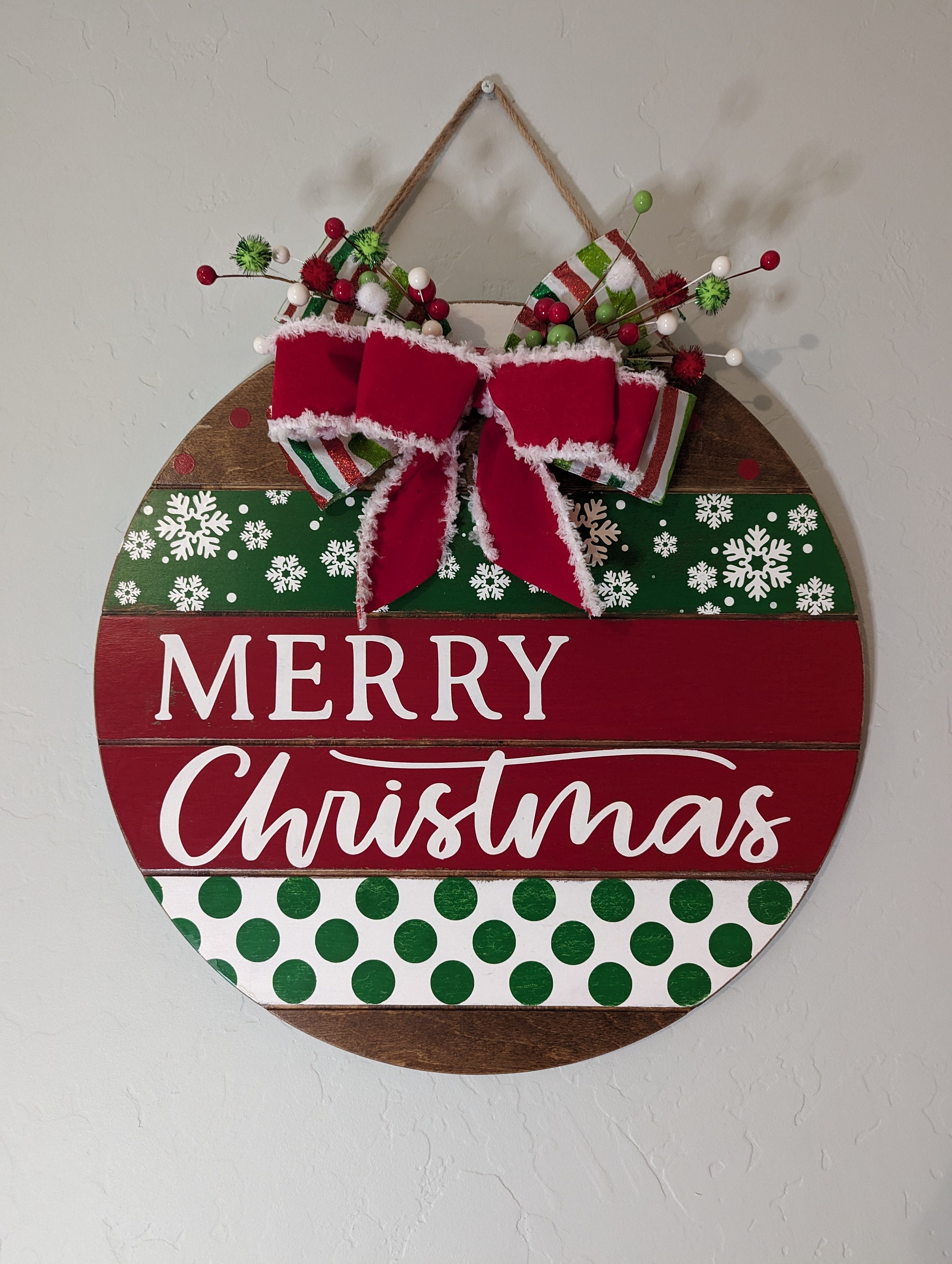 Merry Christmas Door Hanger, Round Door Hanger, Christmas Sign, Merry ...