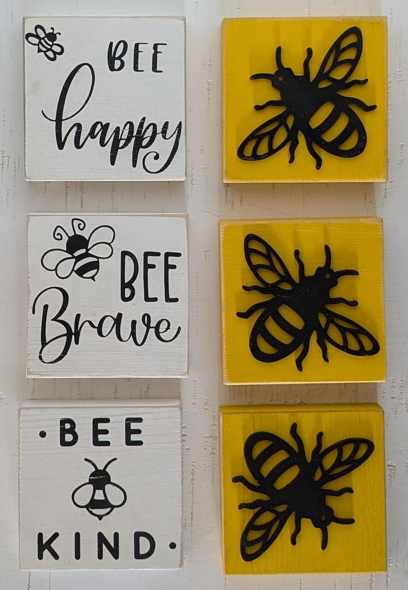 Bee Kind, Bee Brave, Bee Happy, Bee Shelf Sitter, Wood Sign, Bee Decor ...