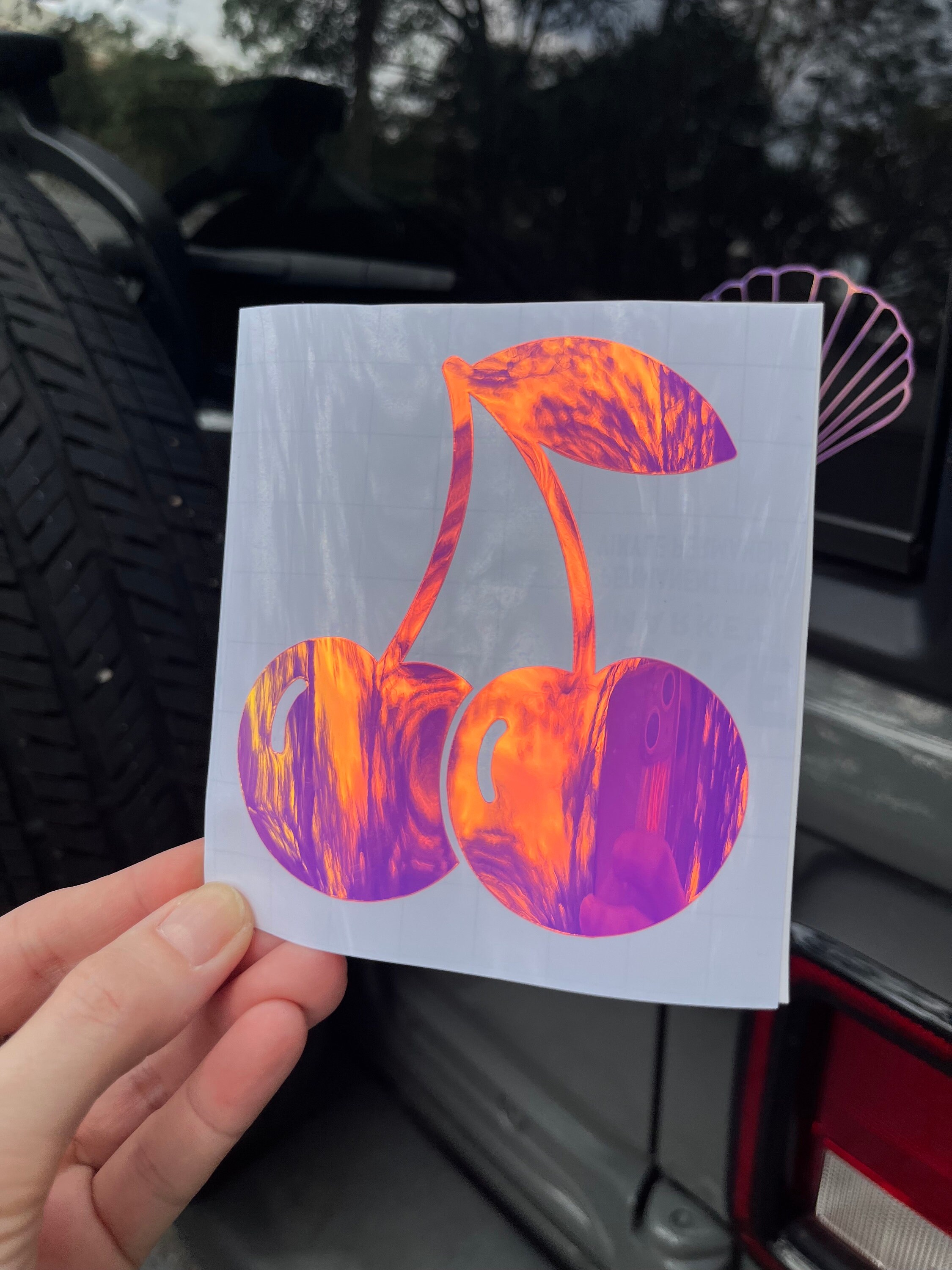 Hot Pink Holographic Cherry Decal: Waterproof Vinyl (3.5") - Etsy