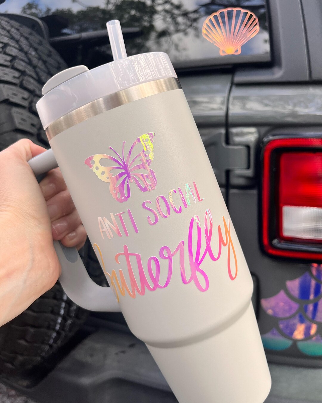 Holographic Vinyl Decal for Stanley 30 or 40oz Tumbler, Anti Social ...
