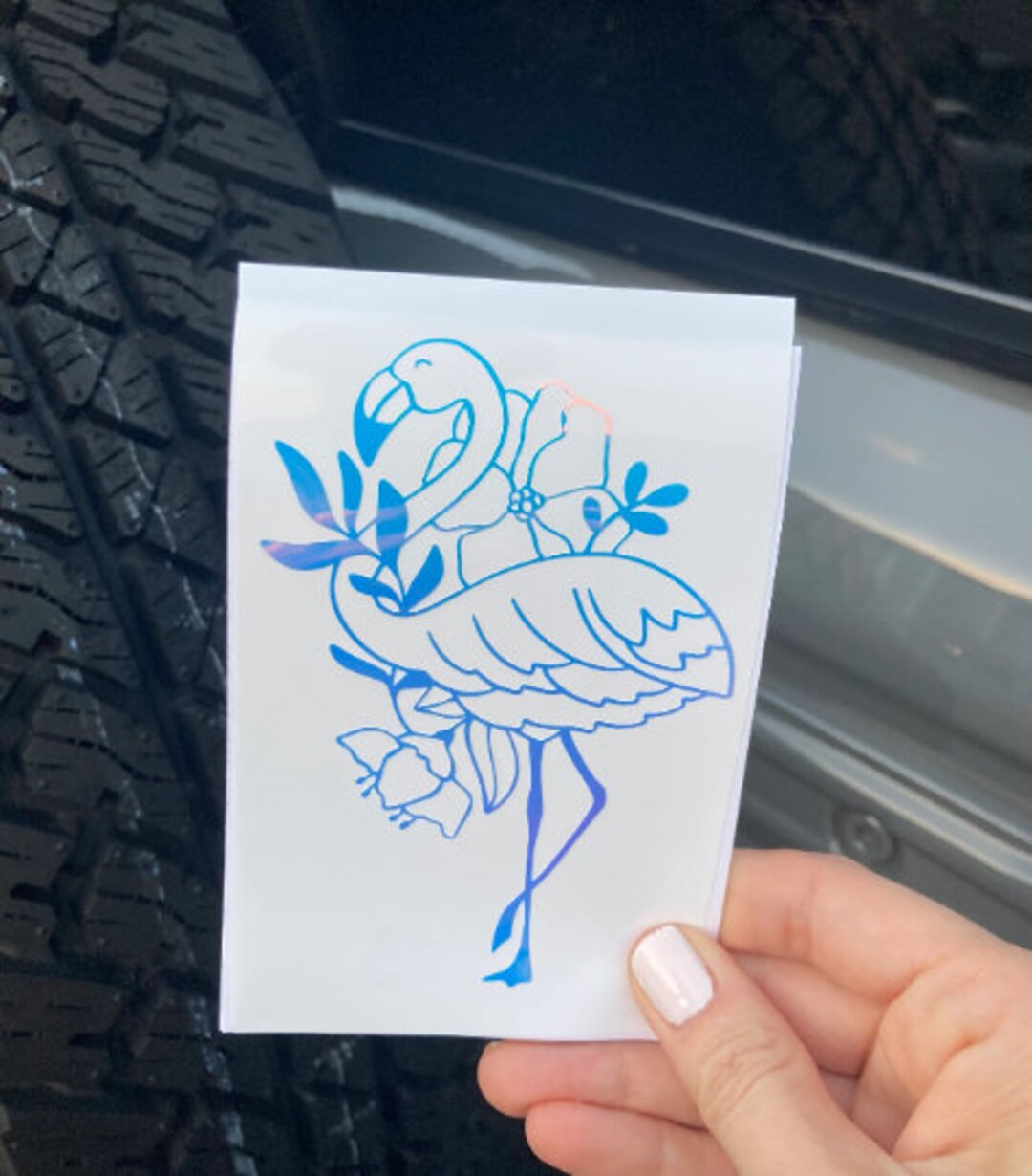 Holographic Vinyl Flamingo Decal, Emotional Support Drinking Cup Decal ...