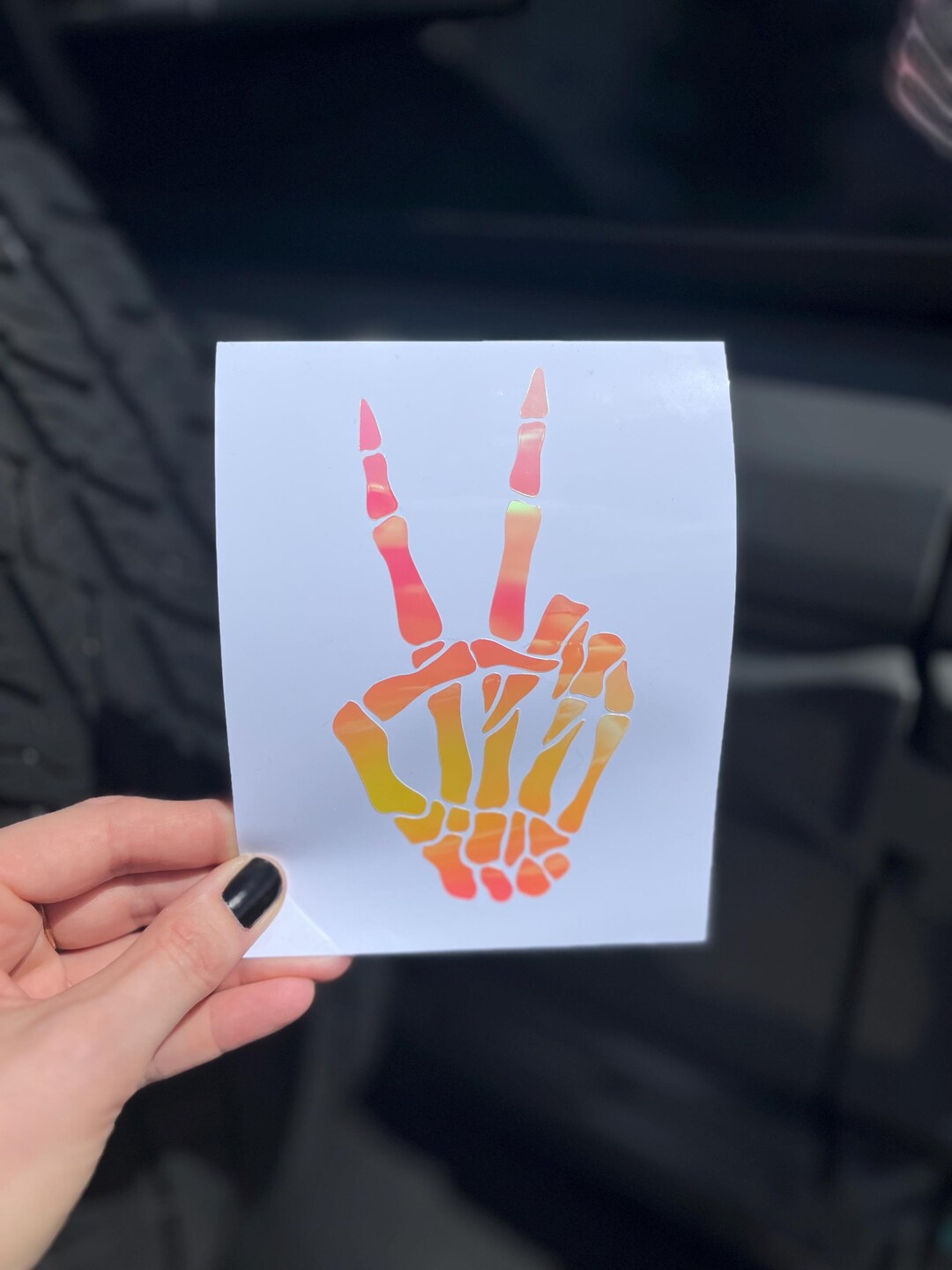 Holographic Skeleton Hand Peace Sign Decal - Etsy