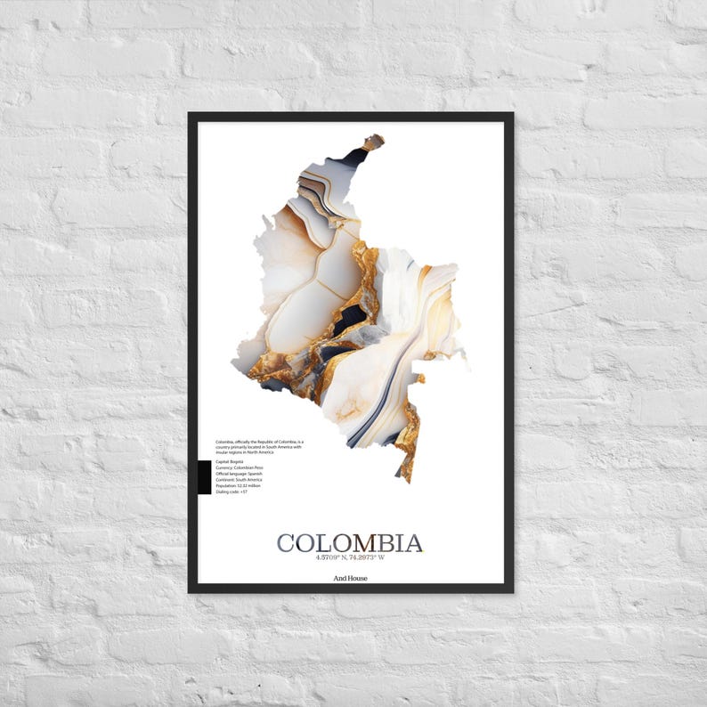 Colombia Art Print, Colombia Map Poster, Elegant Country Artwork ...