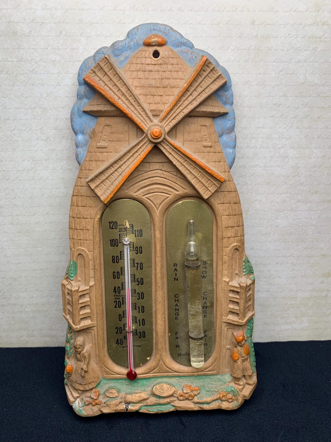 Vintage Swiss Windmill Weather Forecaster Storm Glass Wall Thermometer ...