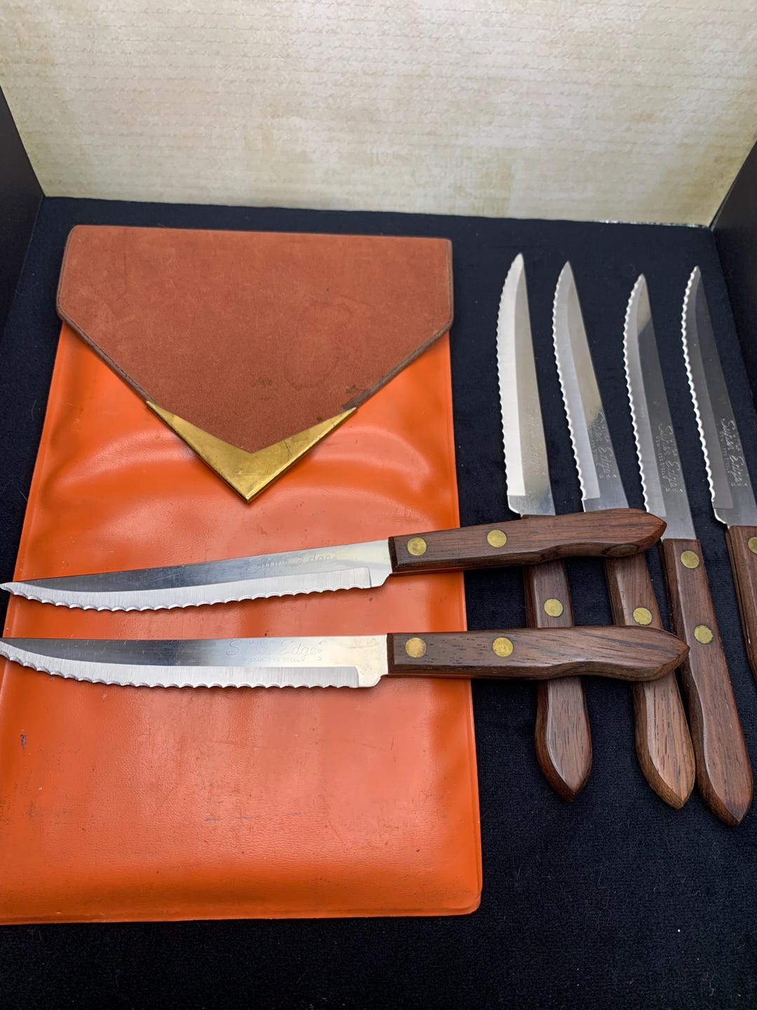 Vintage Utica Super Edge Stainless Steel Knife Set With Carrying Bag ...