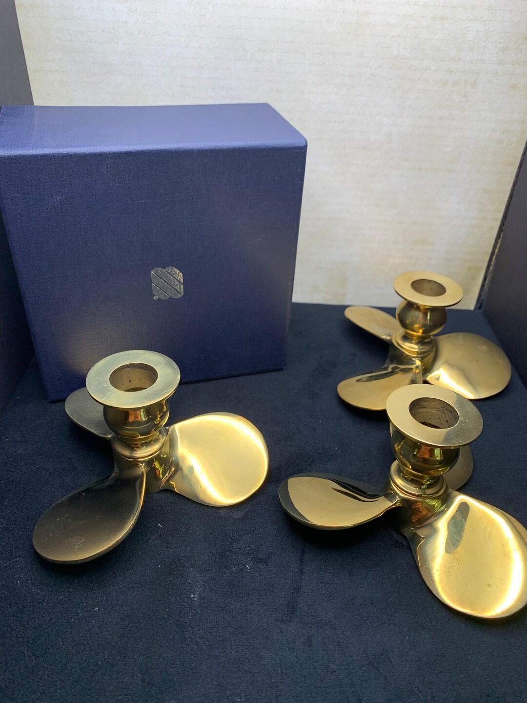 Set of 3 Cast Brass Boat Propeller Candleholders- Unique Candle Holders ...