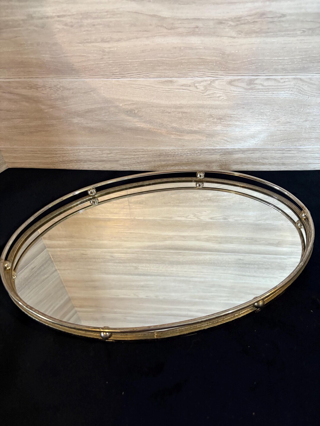 Vintage Oval Mirror Vanity Tray- Vintage Mirror Tray- Vintage Vanity ...