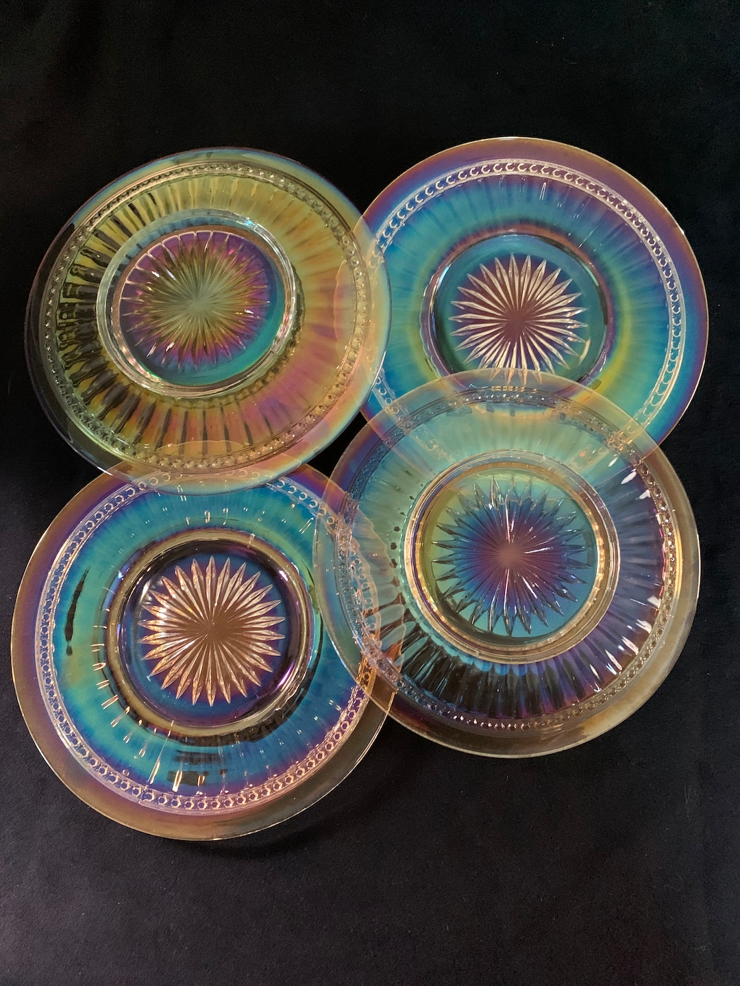 Vintage Imperial Marigold Carnival Glass Plates Iridescent Glass Desert ...