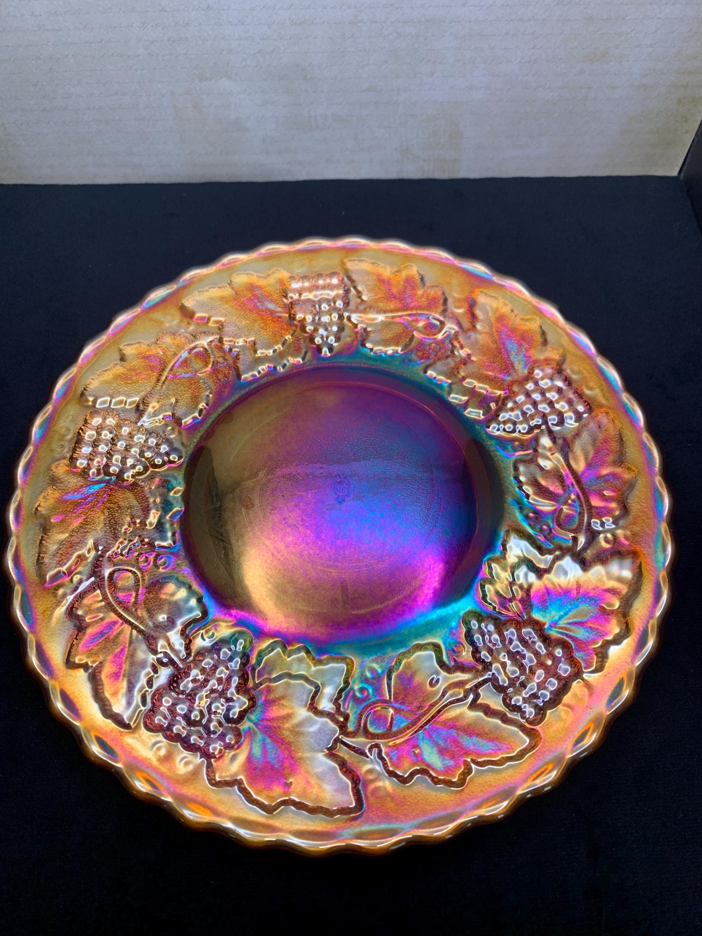 Vintage 1960s Imperial Carnival Glass Rubigold Grape Dessert Plate ...