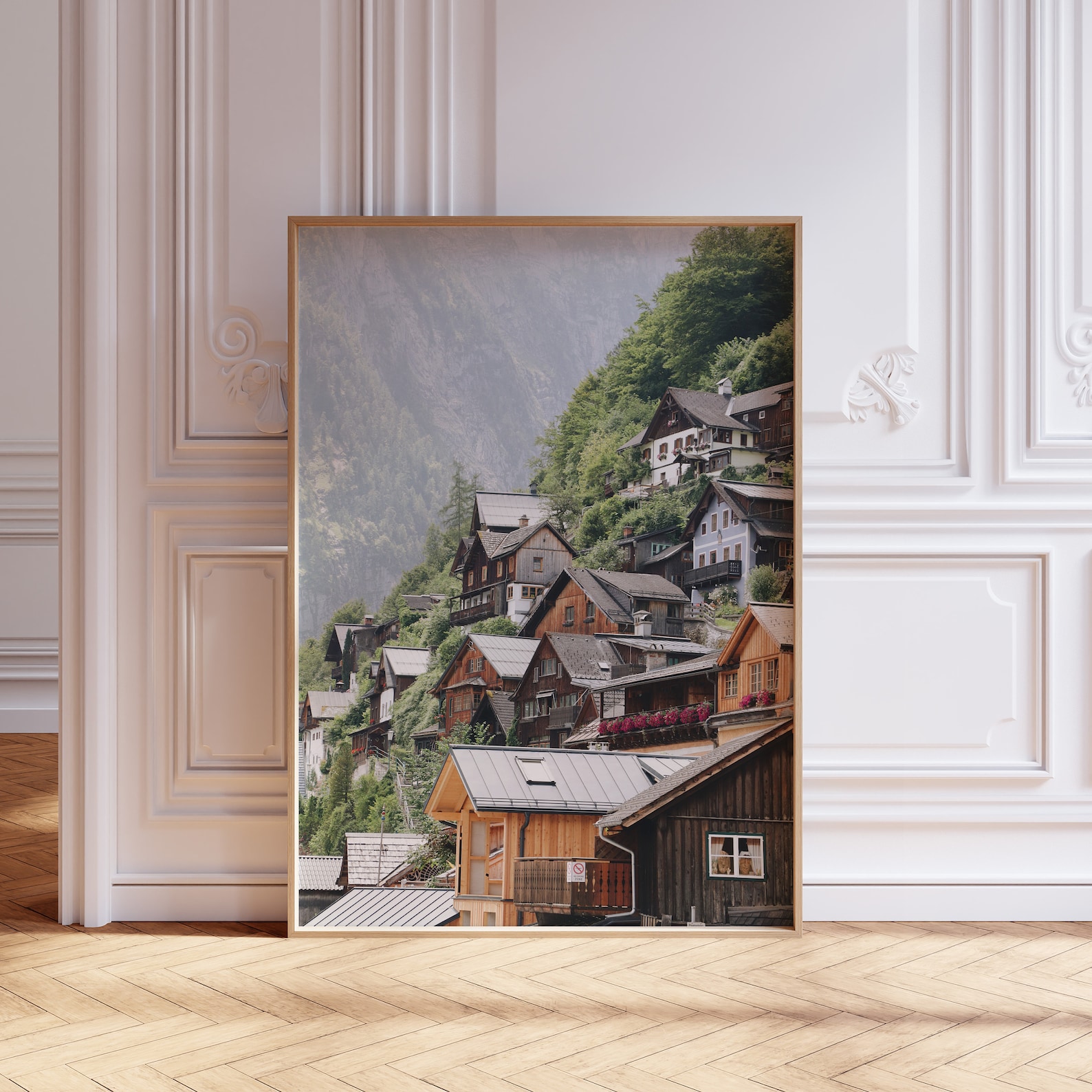 Hallstatt Austria Village Homes Art Print Download, Lush Countryside ...