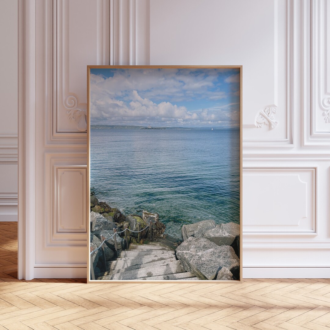 Seaside Steps Into Water Digital Print, Coastal Staircase Art ...
