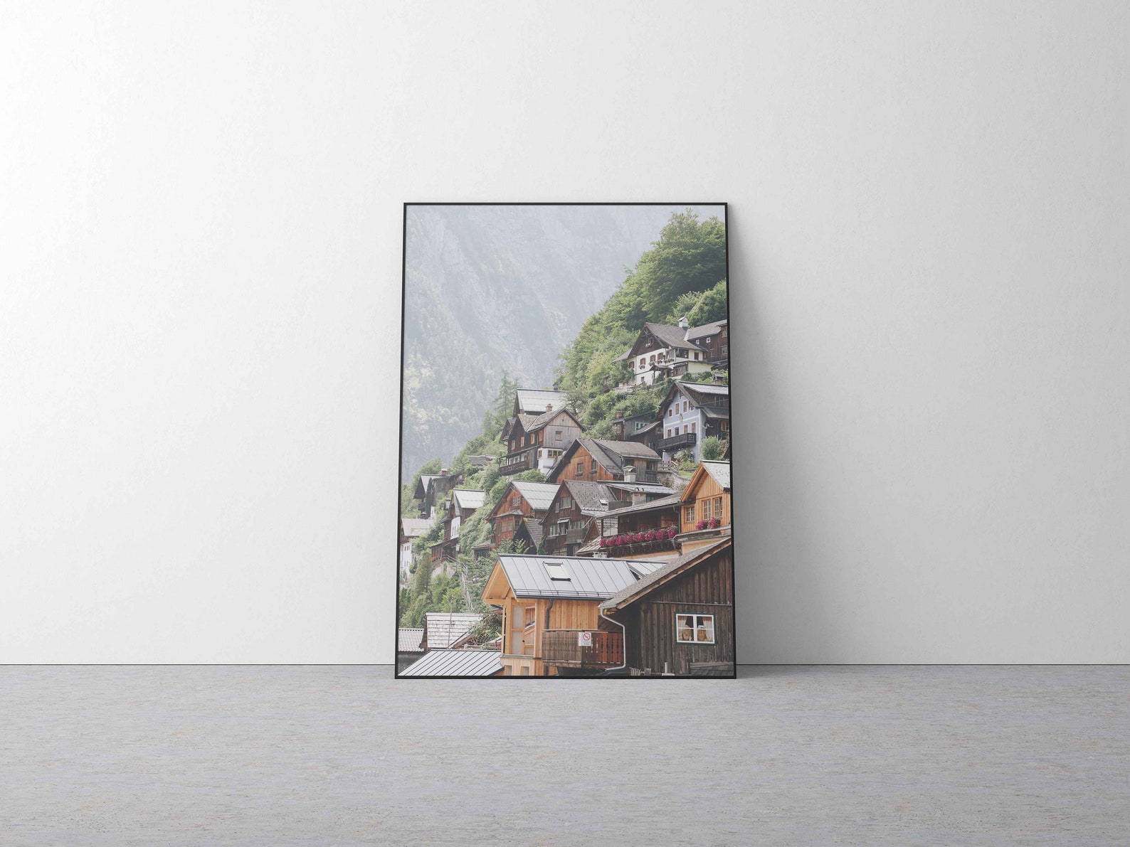 Hallstatt Austria Village Homes Art Print Download, Lush Countryside ...