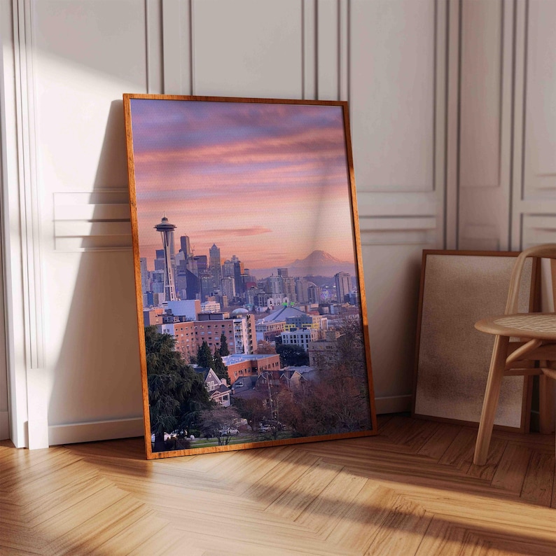 Spectacular Sunset Art Print, Kerry Park Seattle, Pink Skies, Mount ...