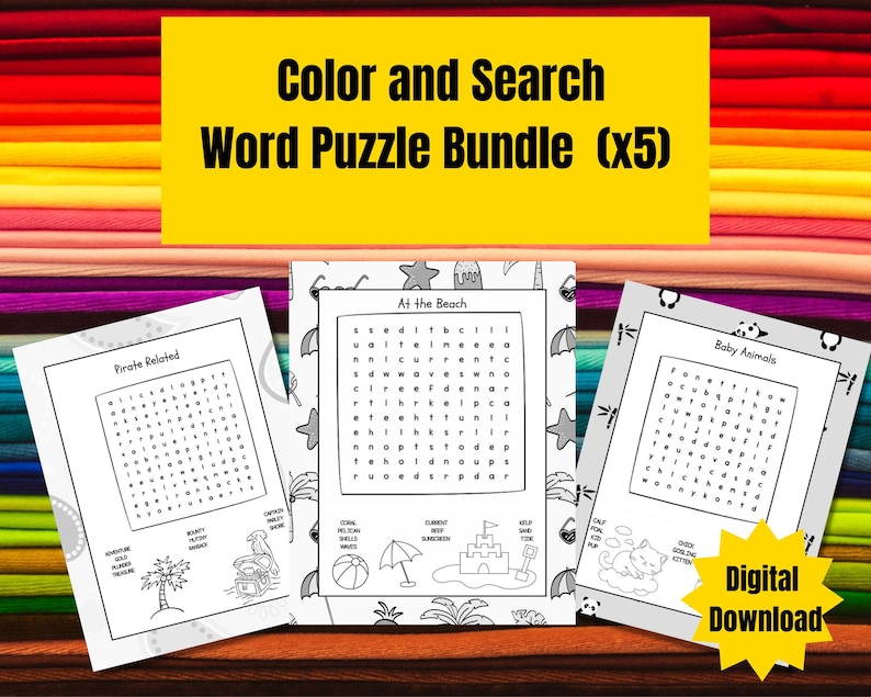 Coloring Word Search Puzzle BUNDLE - /activity/worksheet - Etsy