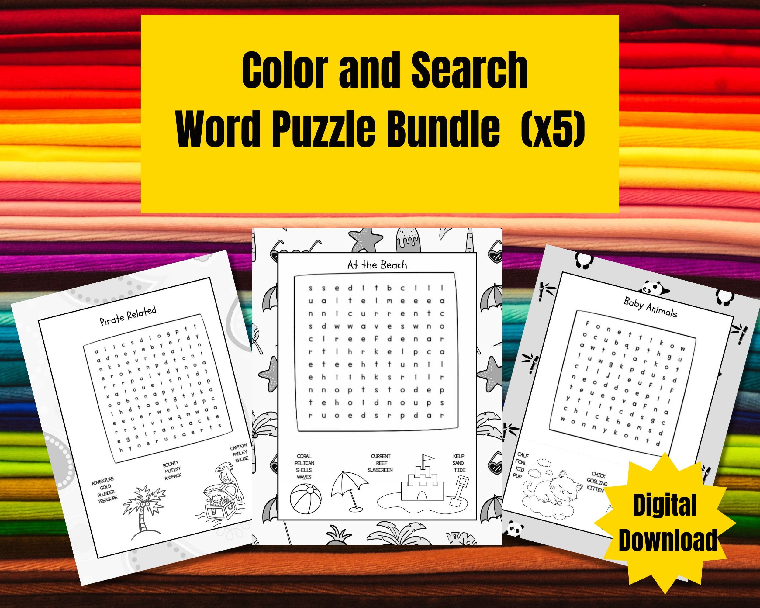 Coloring Word Search Puzzle BUNDLE - /activity/worksheet - Etsy