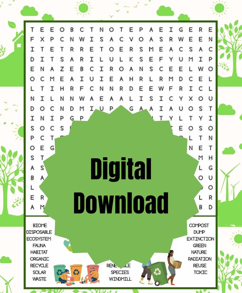Eco-warrior recycle & Reuse Kids Worksheets Word Search - Etsy