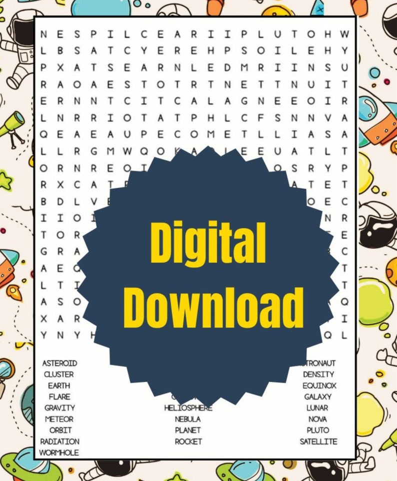 Space Themed Word Search,birthday Activity, Kids Worksheets, Word ...