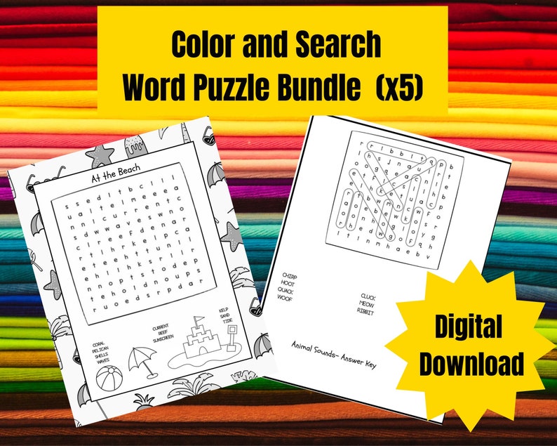 Coloring Word Search Puzzle BUNDLE - /activity/worksheet - Etsy