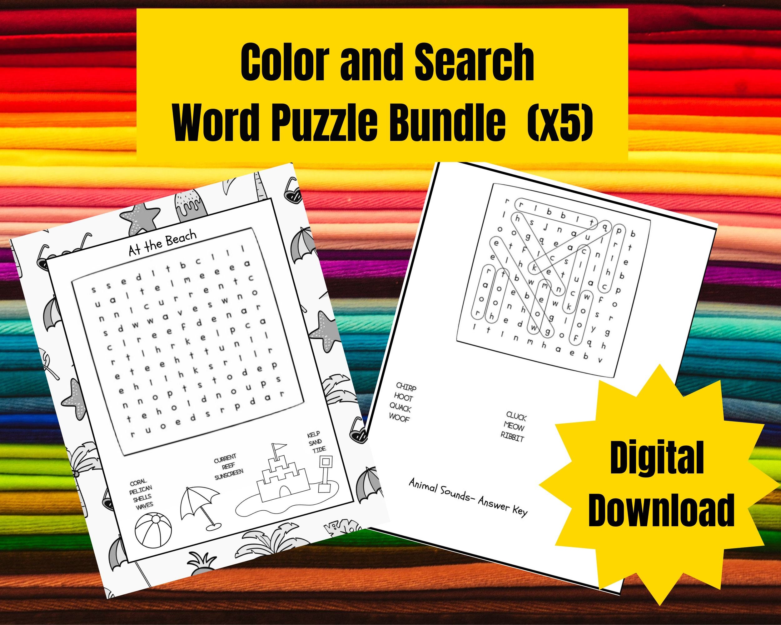 Coloring Word Search Puzzle BUNDLE - /activity/worksheet - Etsy